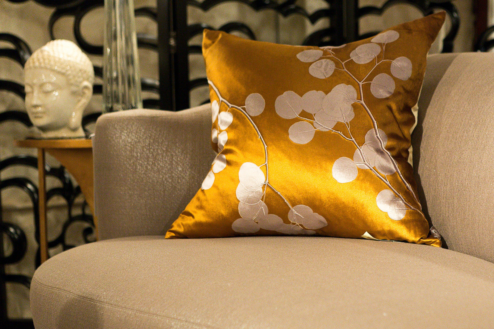 Eucalyptus On Champagne Pillow - Aviva Stanoff Design | Luxe Home ...