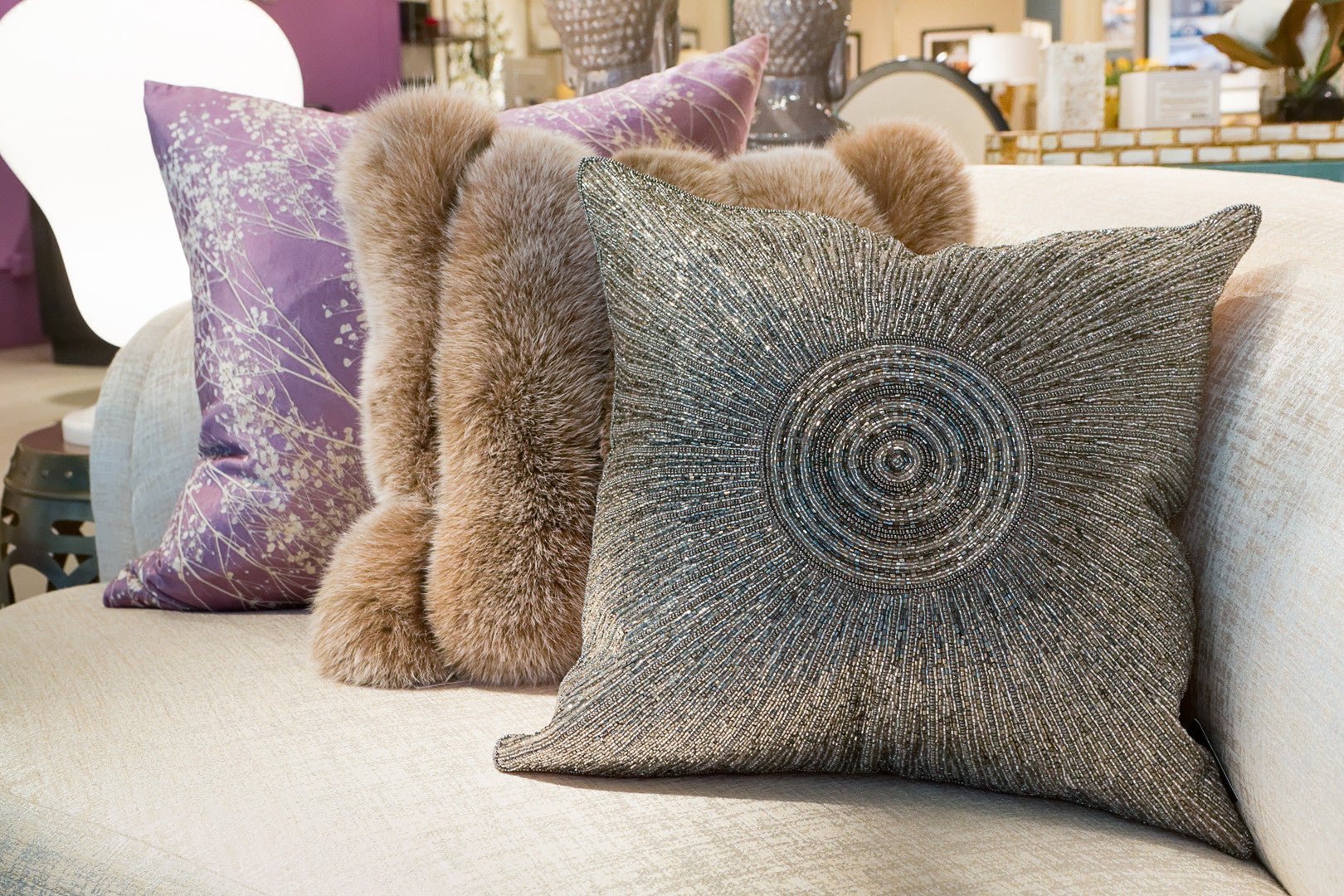 Sunburst Fully Embroidered Pillow - Sabira Collection | Luxe Home ...