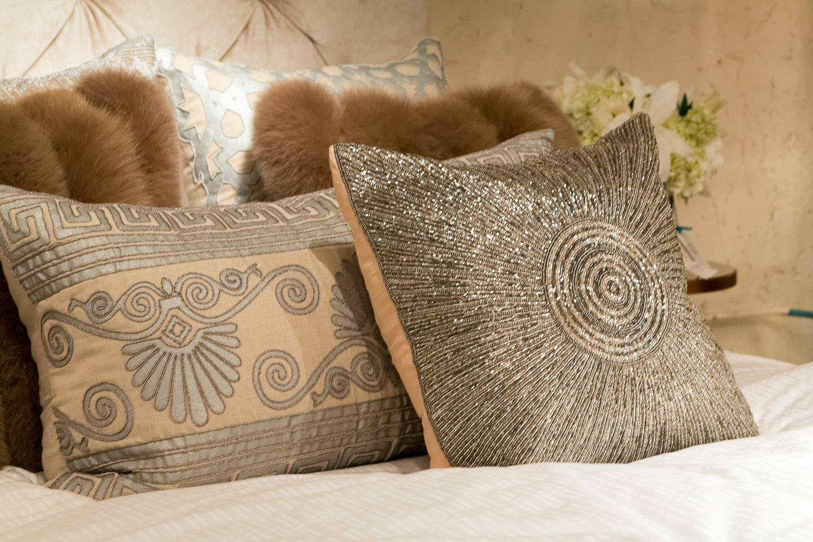 Sunburst Fully Embroidered Pillow - Sabira Collection | Luxe Home ...